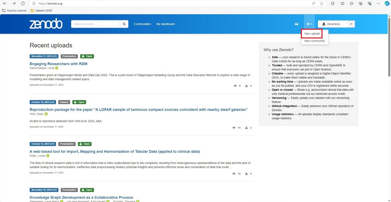 Instrukcja zakładania konta i deponowania danych w Zenodo - Szkoła Główna Gospodarstwa ...