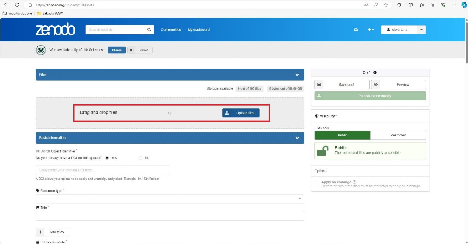 Instrukcja zakładania konta i deponowania danych w Zenodo - Szkoła Główna Gospodarstwa ...